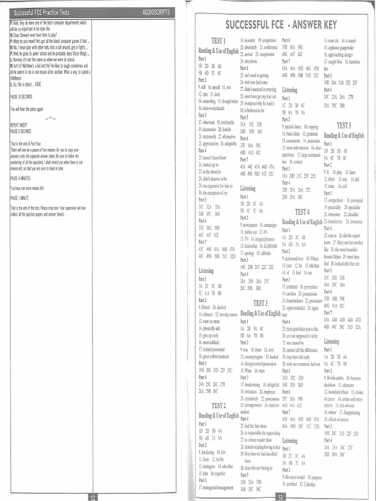 Successful - FCE - Self-Study - Guide-For Cambridge Tests-Answer Key | PDF
