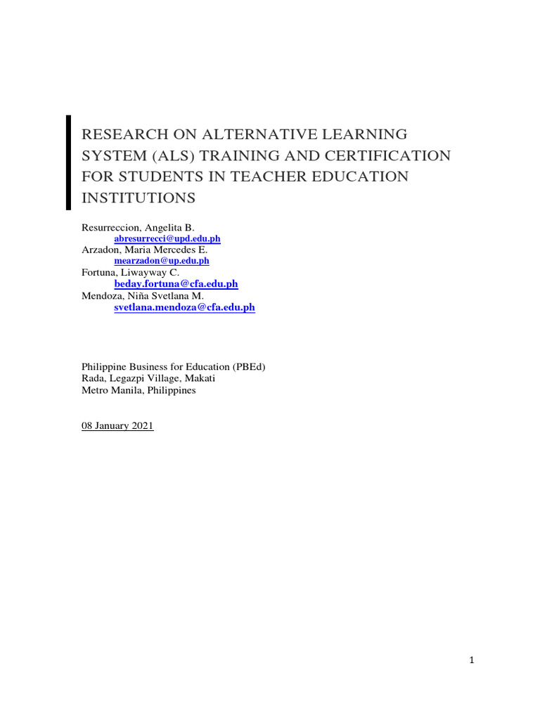 Research On Alternative Learning System | PDF | Teacher Education | Teachers