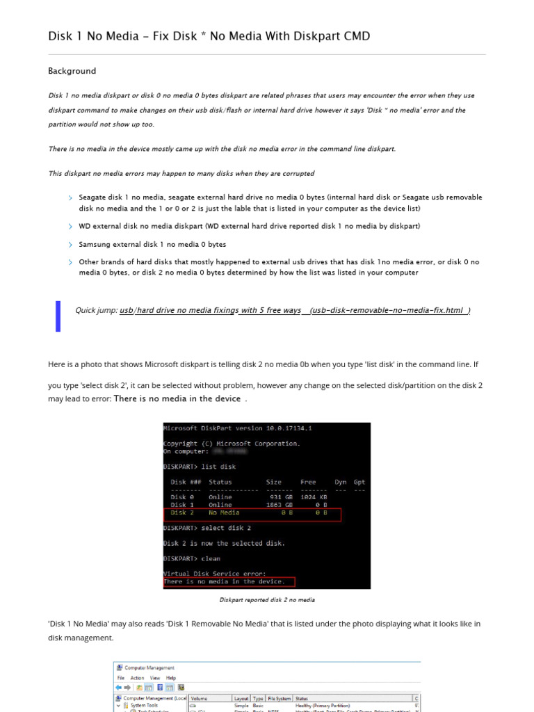 (2 Tricks) Disk 1 No Media Diskpart or Disk 0 No Media Diskpart | PDF ...