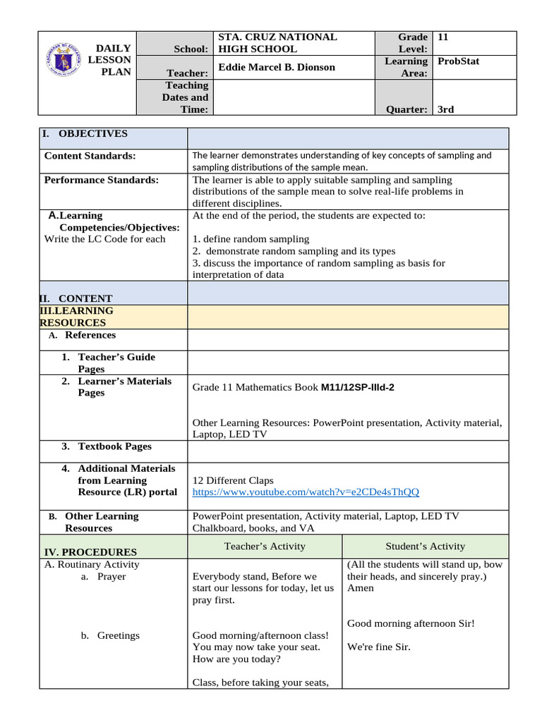 Random Sampling (Final DLP) | PDF | Learning | Teachers