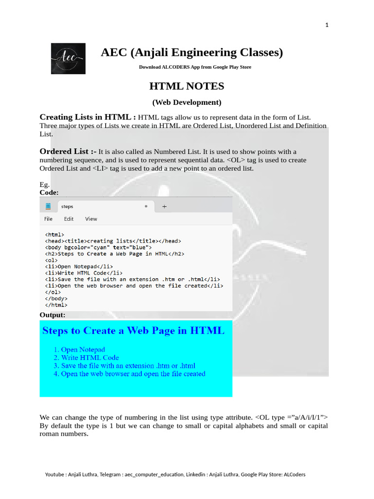 HTML Notes | PDF | Html Element | Html