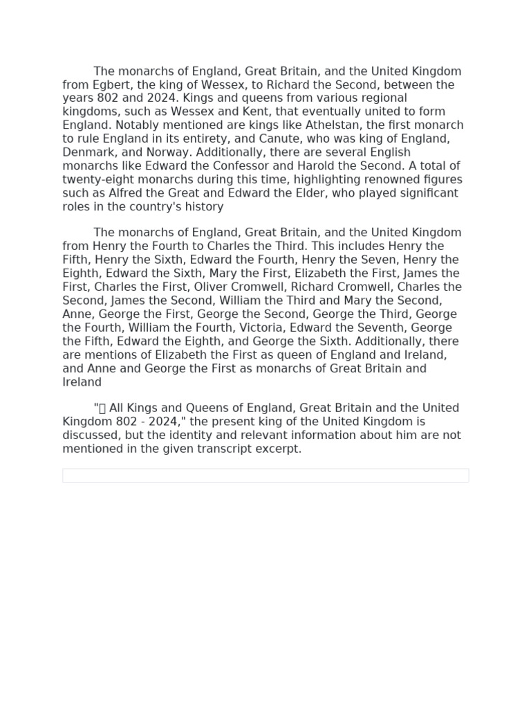 summary | PDF | Kingdom Of England | Monarchy Of The United Kingdom