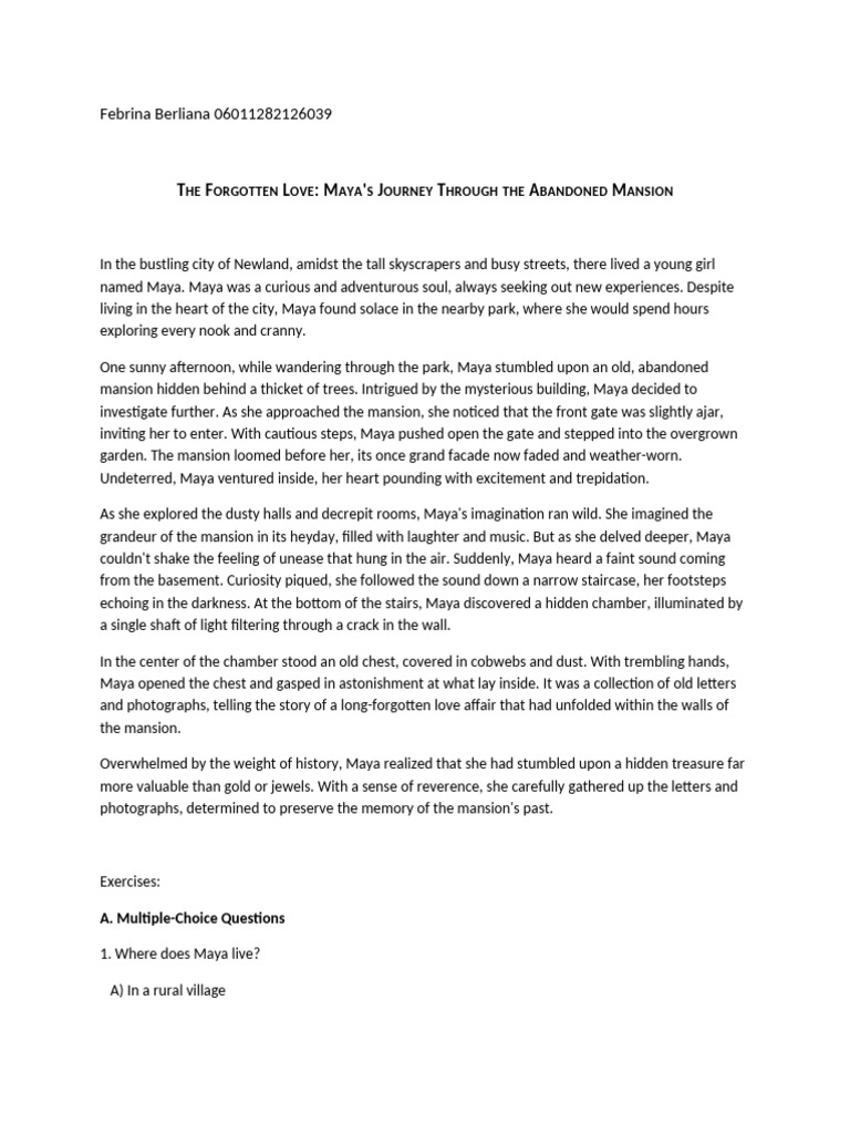 Maya S Adventure In An Abandoned Mansion Pdf