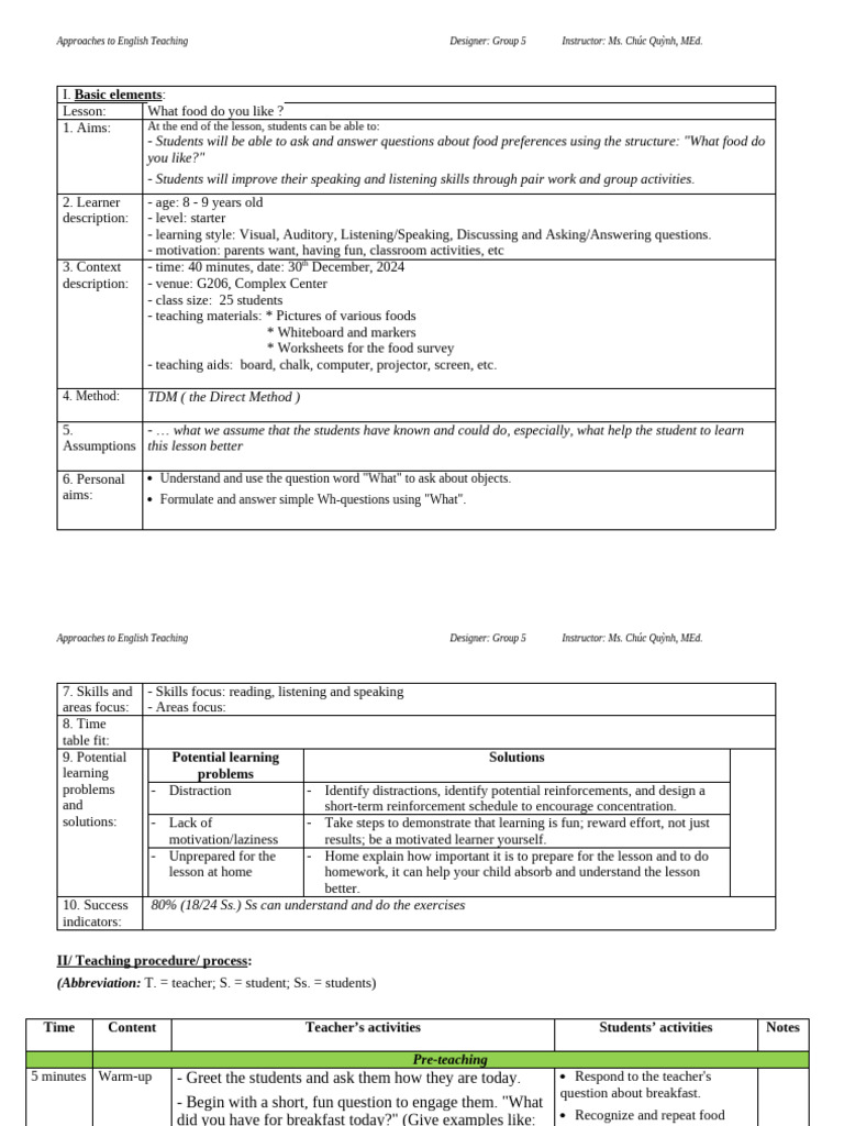 Teaching Food Preferences in English | PDF | Learning | Question