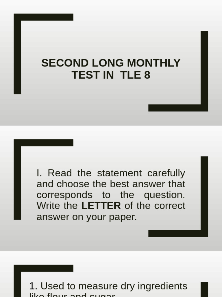 TLE 8 Monthly Test: Kitchen Tools Quiz | PDF | Spoon | Kitchen Utensil