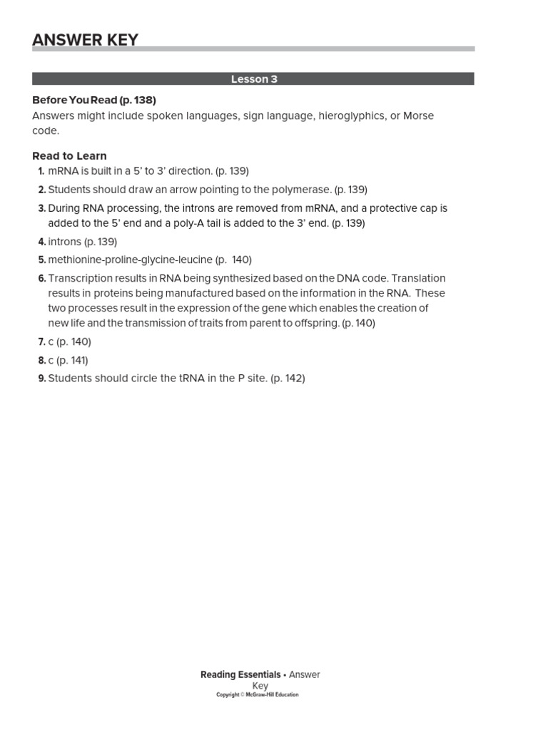 Reading Essentials Answer Key - DNA, RNA, and Protein | PDF