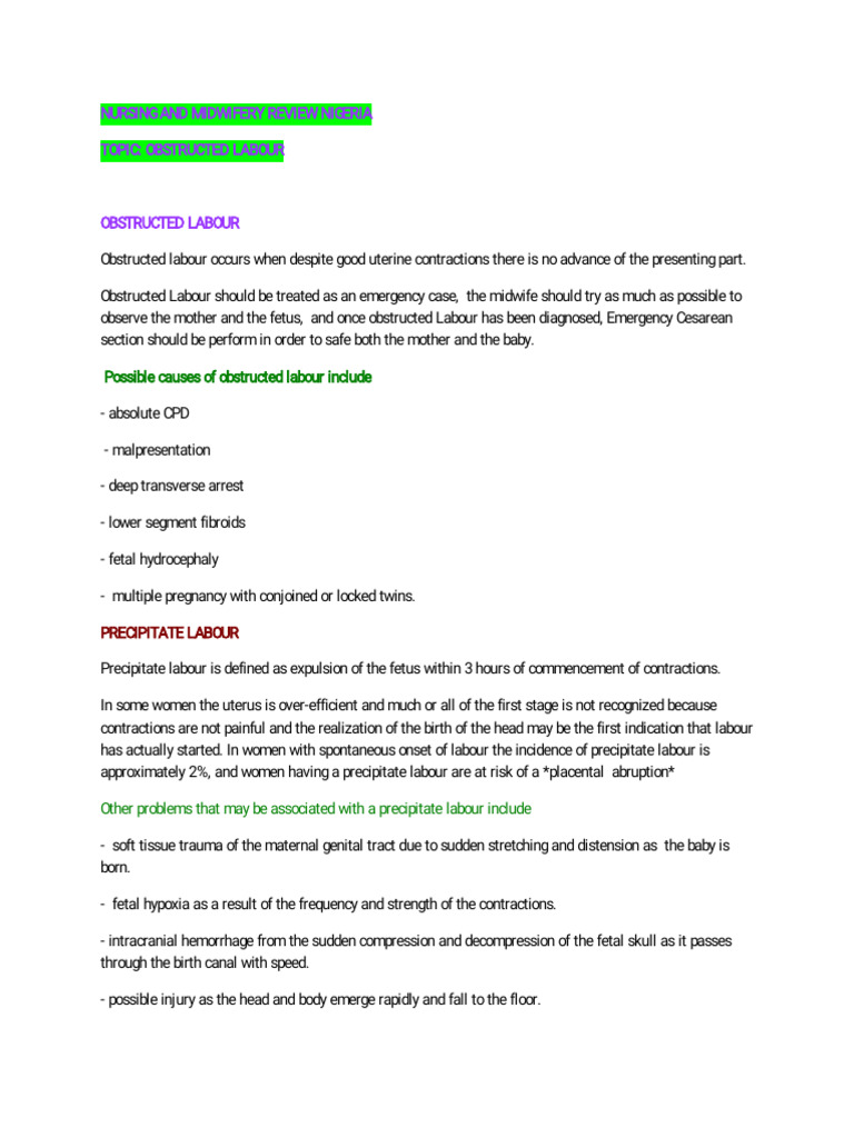 Obstructed Labour (NMRN) | PDF