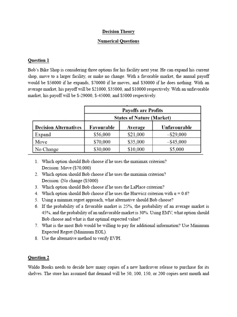 Decision Theory: Numerical Analysis | PDF | Decision Making | Decision Theory