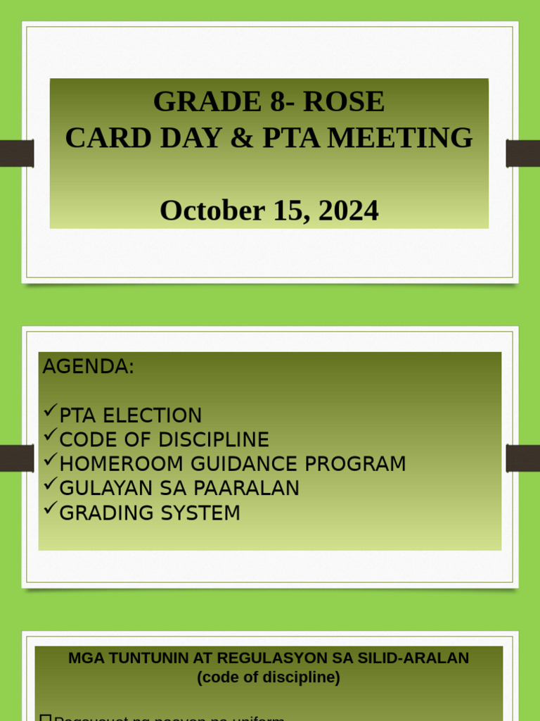 Grade 8-Rose Card Day & Pta Meeting October 15, 2024 | PDF