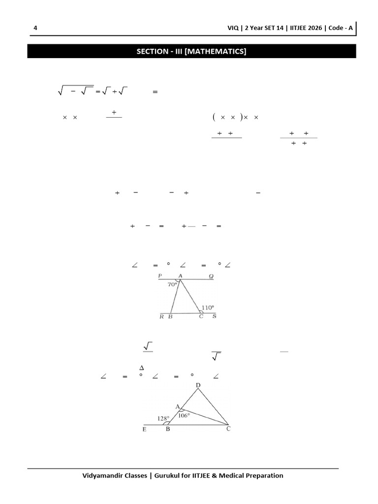 VIQ SET 14 JEE For Class X Going To XI - Paper Format | PDF | Area ...