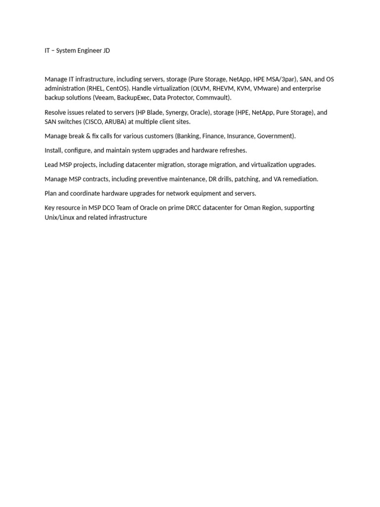 IT - System Engineer JD | PDF