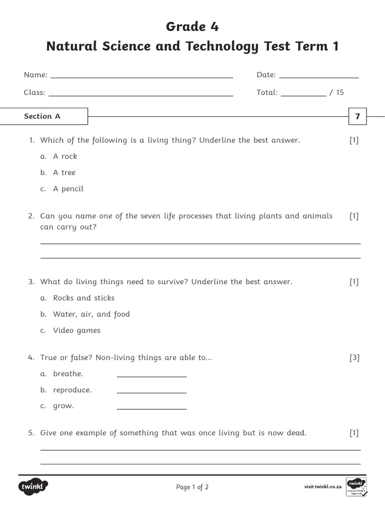 Za NST 1694415314 Grade 4 Natural Science and Technology Test Term 1 ...