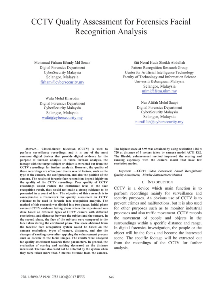 CCTV Quality Assessment For Forensics Facial Recognition Analysis | PDF ...