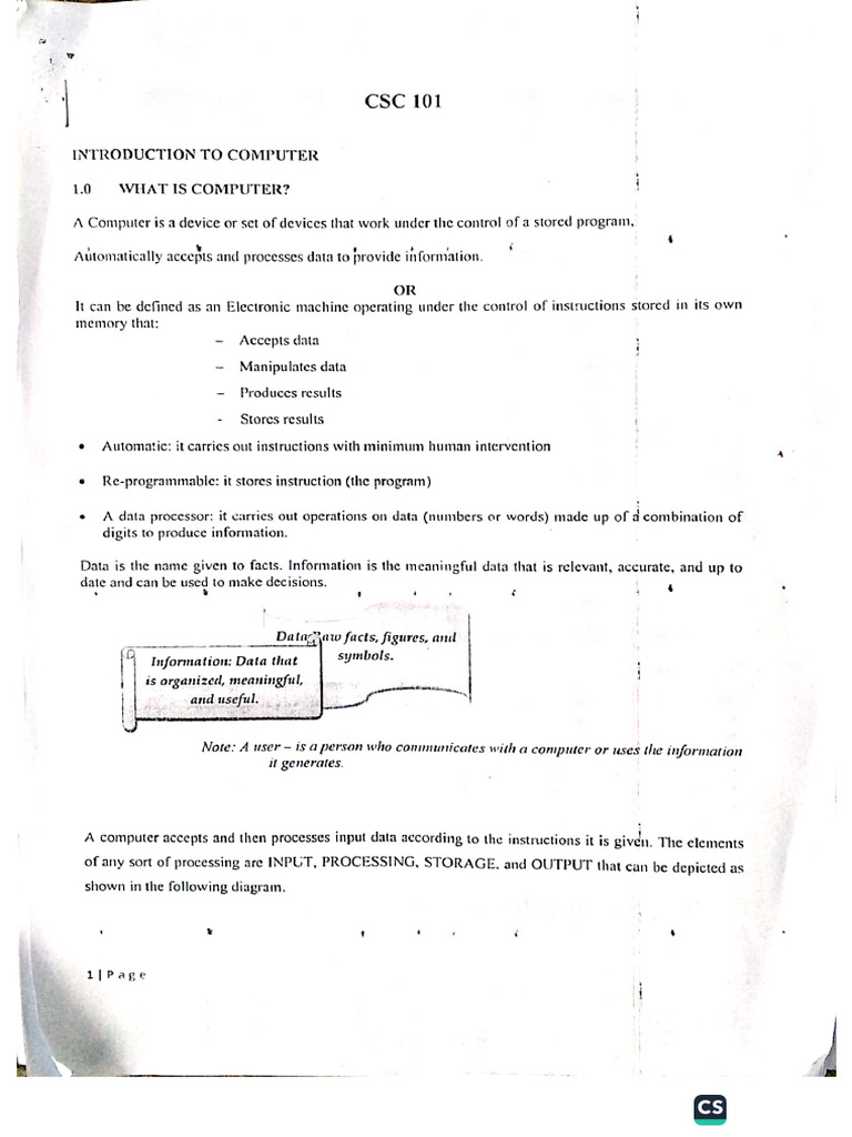 CSC 101 LECTURE NOTE | PDF
