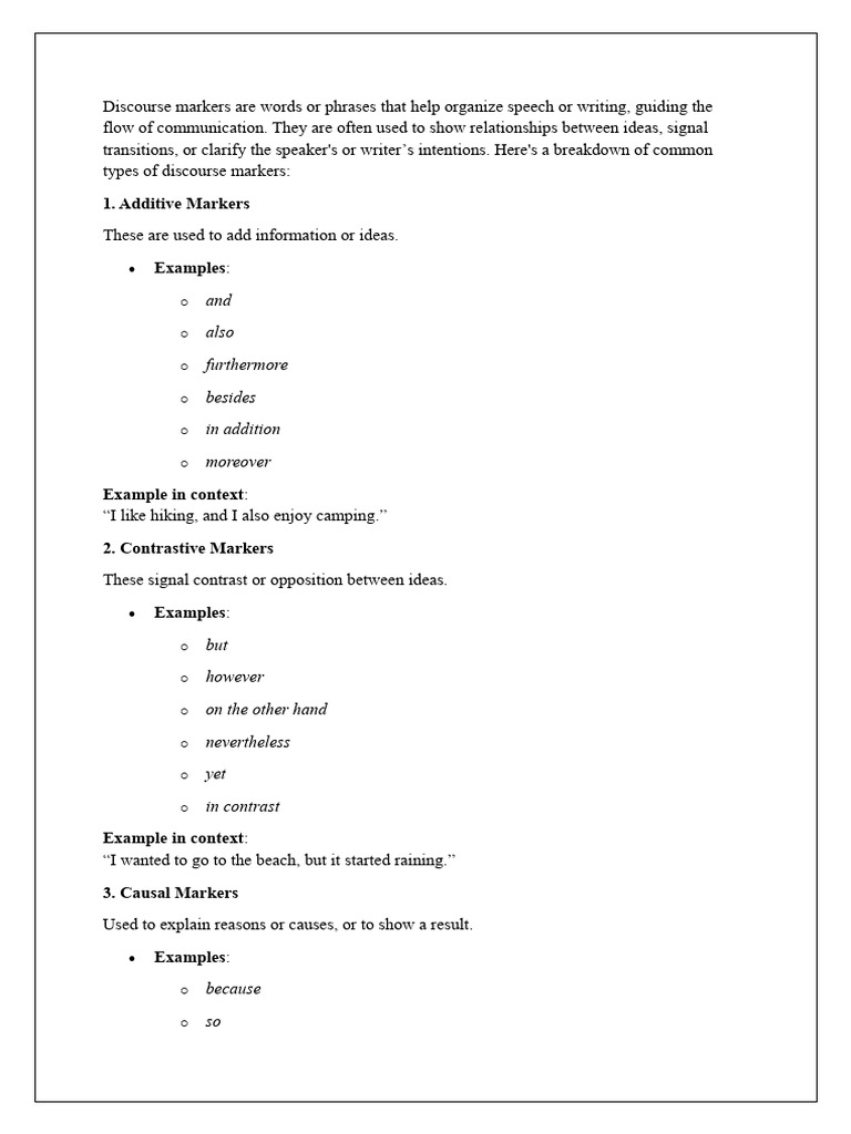 DISCOURSE MARKERS | PDF | Cognitive Science | Learning