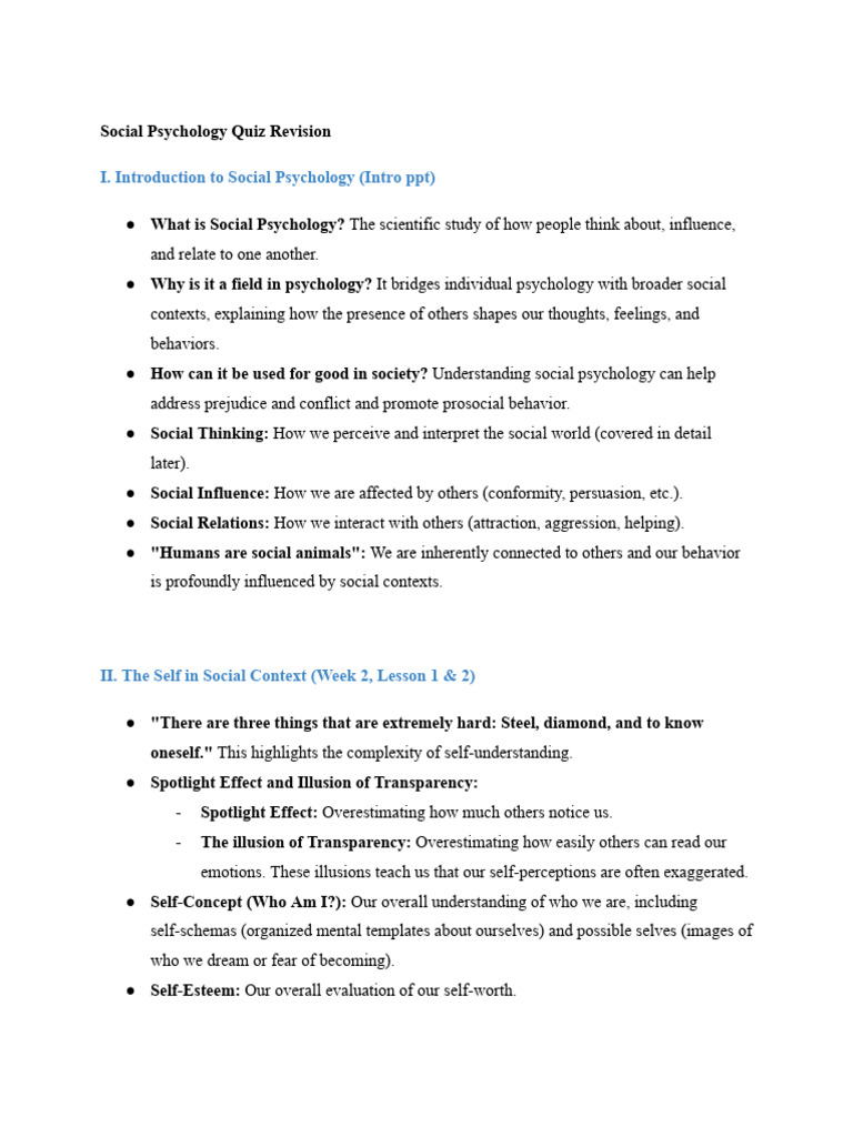 Social Psychology Quiz Revision 2 | PDF | Social Psychology | Thought