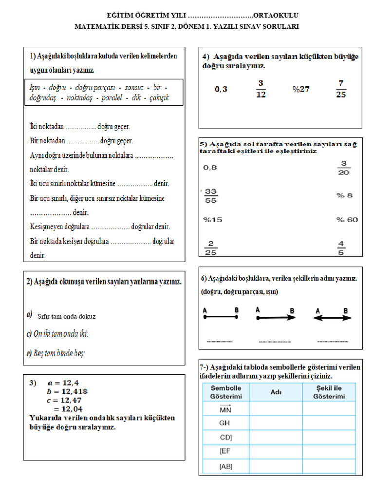 5 Sinifmatematk2 Dn1 Yazilii | PDF