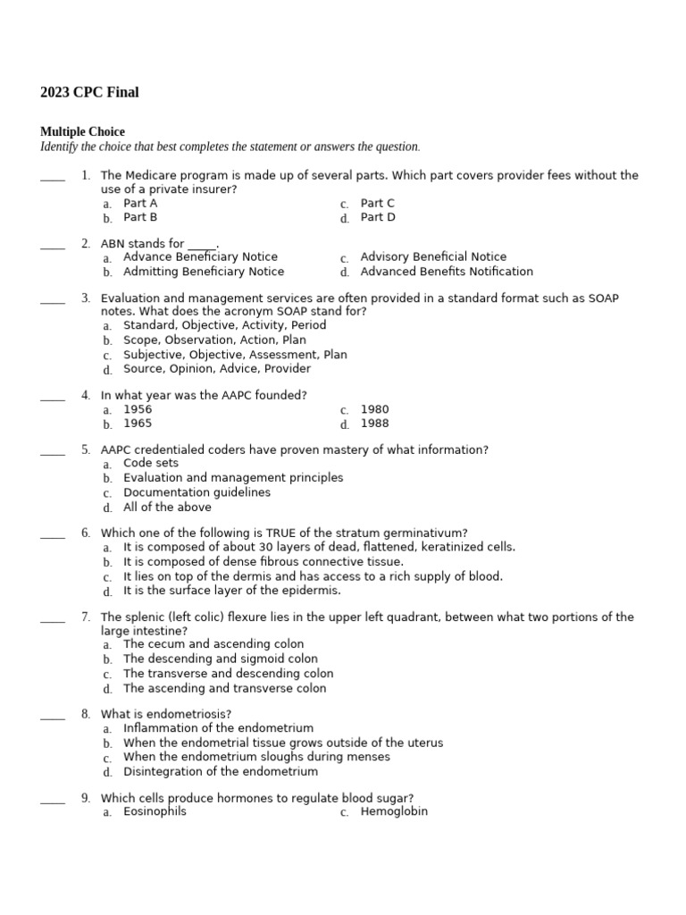 2023 CPC Final: Multiple Choice | PDF | Knee | Large Intestine