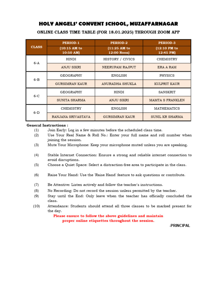 6 Online Class Time Table-9 | PDF