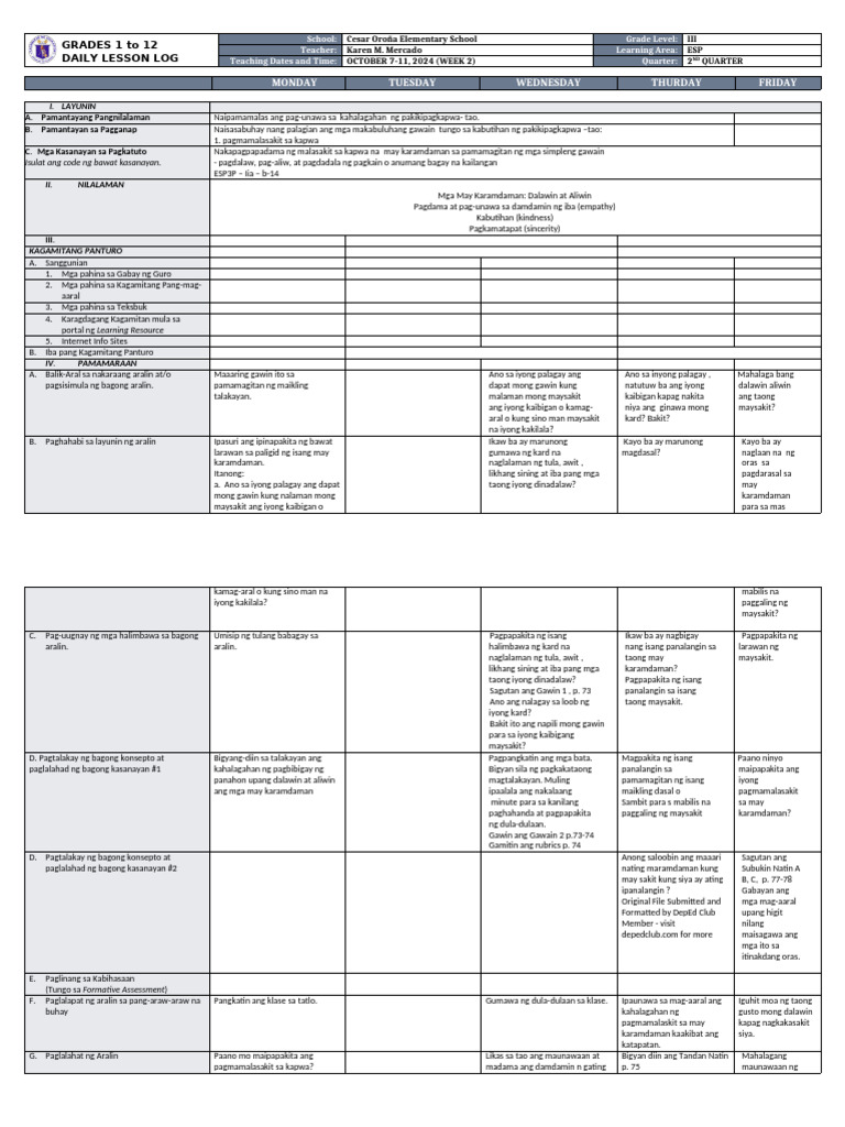 DLL - Esp 3 - Q2 - W2 | PDF