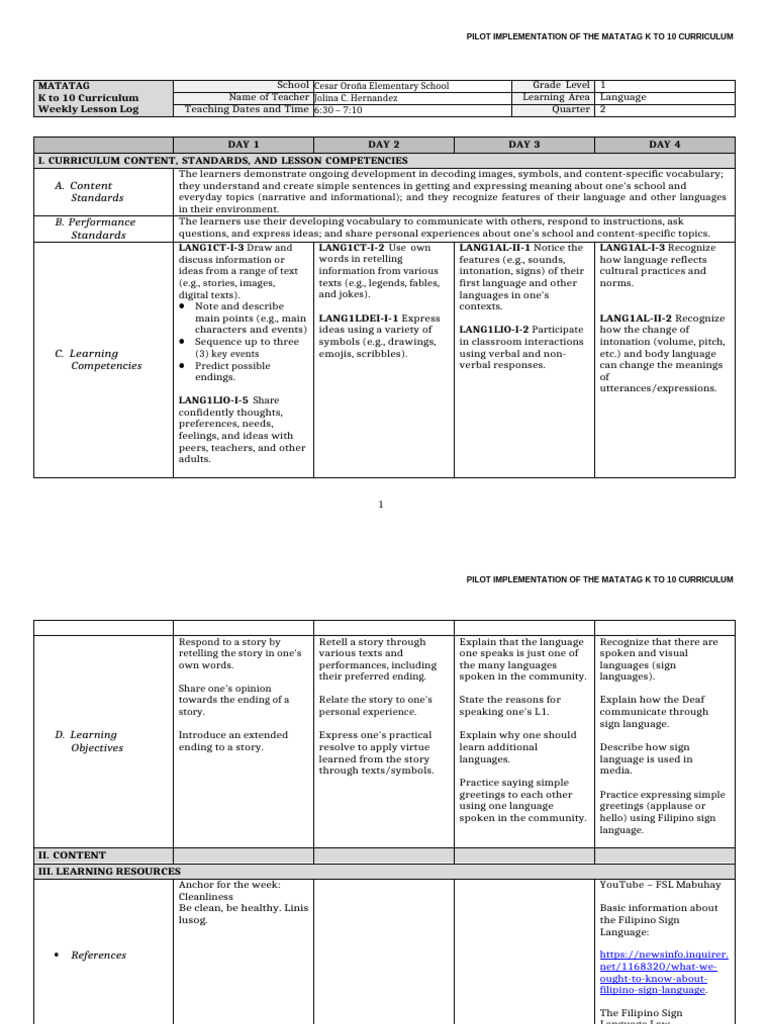 LES Language1 Q2 Week2 v2 | PDF | Vocabulary | Curriculum