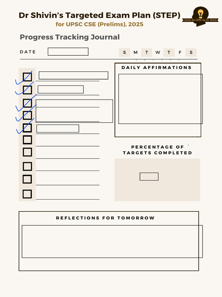 DR Shivin's Targeted Exam Plan (STEP) : Progress Tracking Journal | PDF