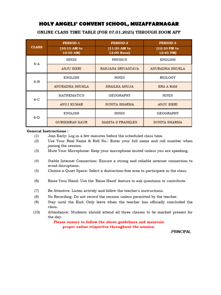 6 Online Class Time Table-2 | PDF