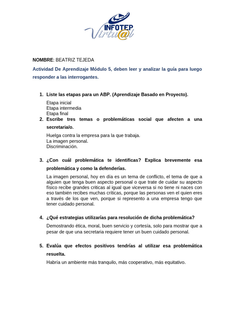 Actividad de Aprendizaje Modulo 5 Termindo | PDF | Aprendizaje | Cognición