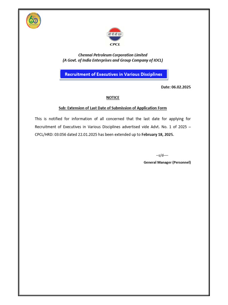 Addendum Notice Extension of Last Date | PDF