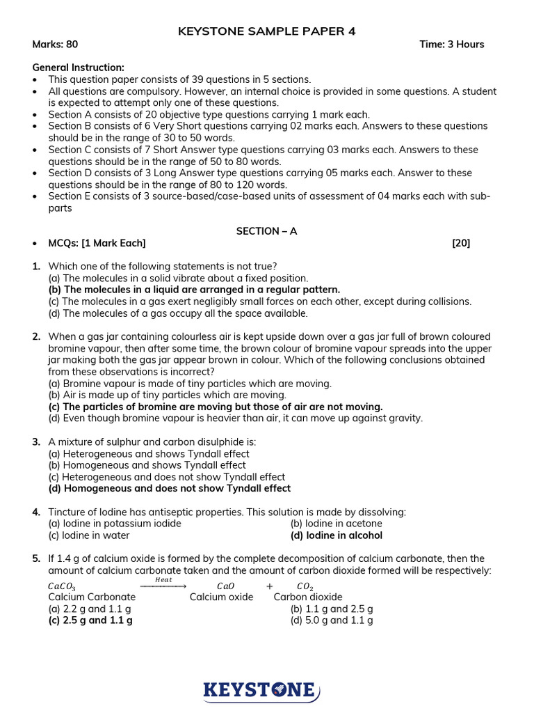 Keystone Sample Paper 4 (S) | PDF | Solubility | Muscle