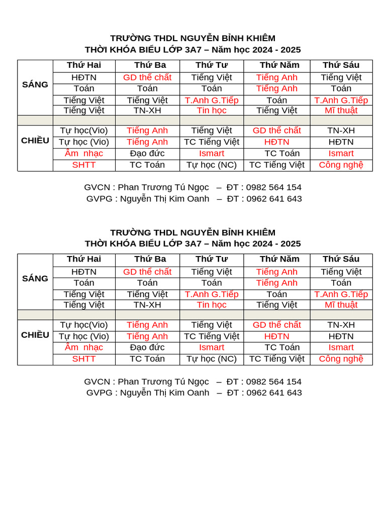 Thoi Khoa Bieu 3a7 | PDF
