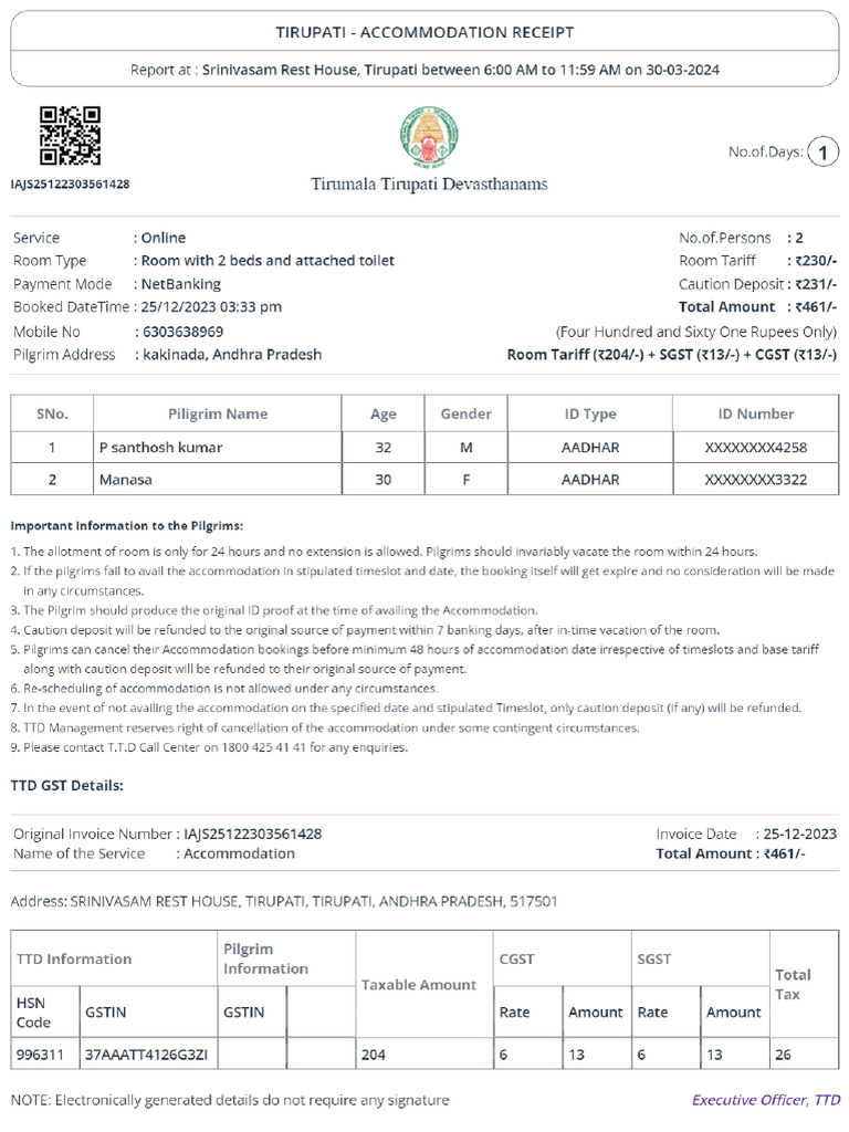 Accommodation Receipt | PDF