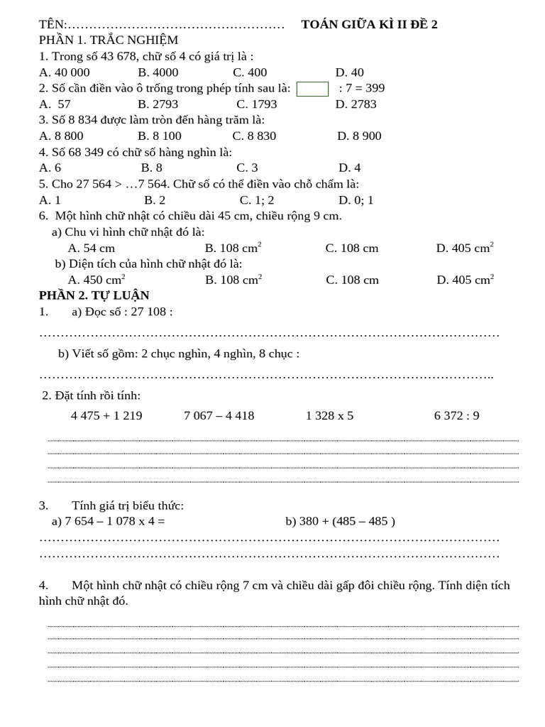 ĐỀ2 TOÁN + TV GK 2 | PDF