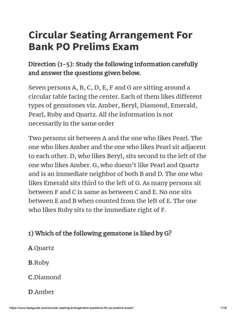 Circular Seating Arrangement For Bank PO Prelims Exam | PDF | Gemstone ...