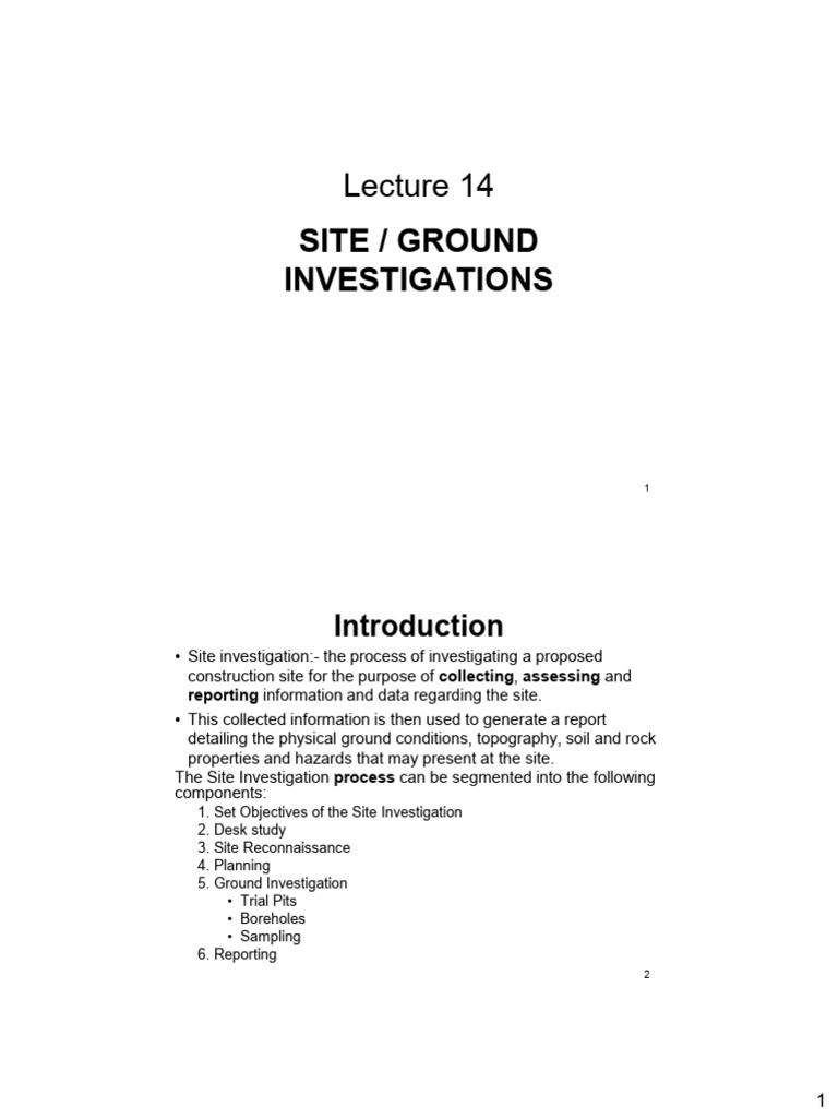 Ec470 Lecture14 - 2021 - 22 - Site Investigations | PDF | Earth Sciences