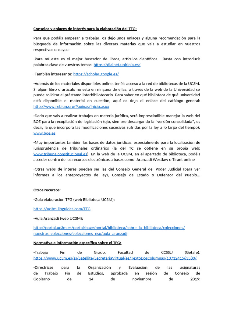 Información de Interés para La Elaboración Del TFG LBG | PDF