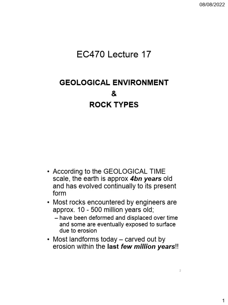 EC470 Lecture17_2021_22 - Geol Enviro & Rock Types | PDF | Rock ...
