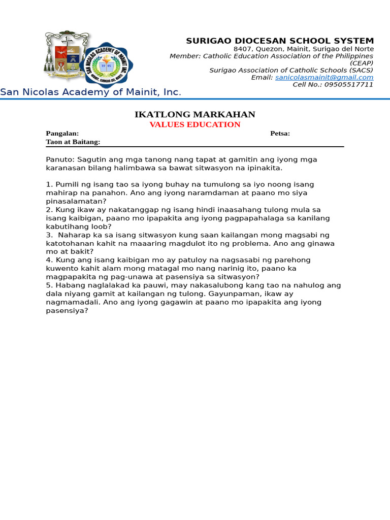 Ikatlong Markahan Val Ed | PDF