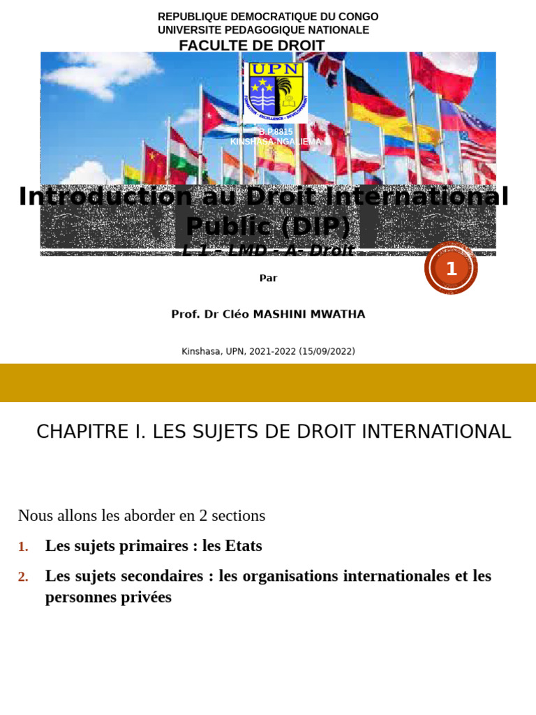 DIP - Cours PPT - Chapitre 1 - Les Sujets de DI | PDF | Zone économique exclusive | Saint-Siège