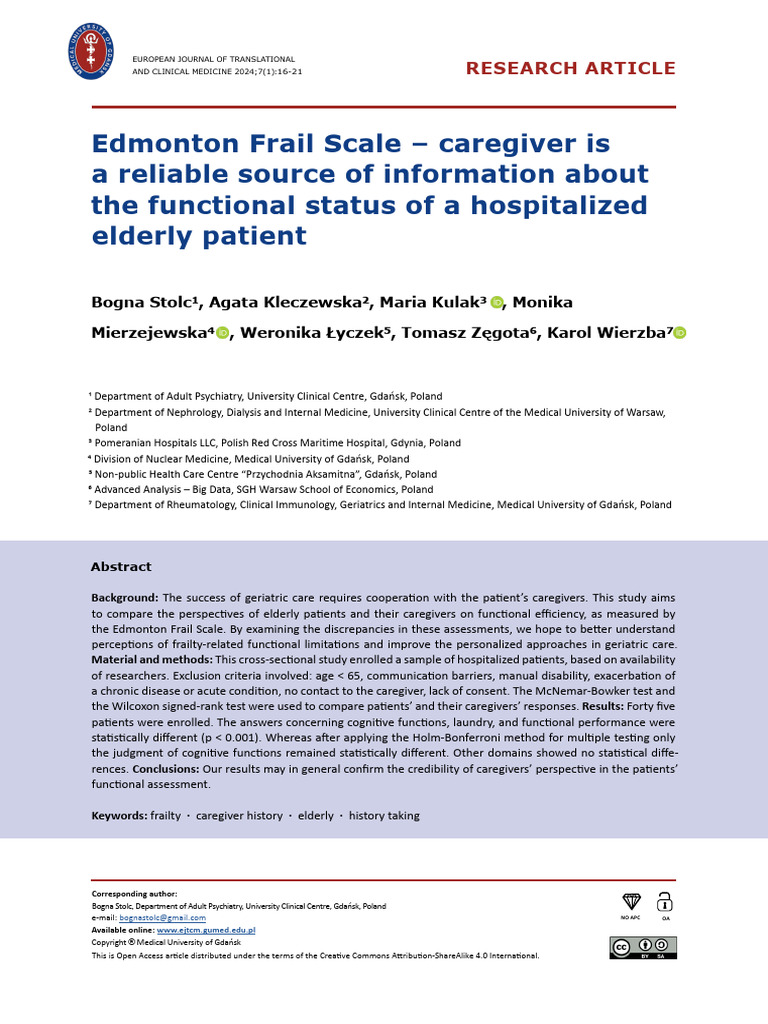 Edmonton Frail Scale Caregiver Is A | PDF | Geriatrics | Caregiver