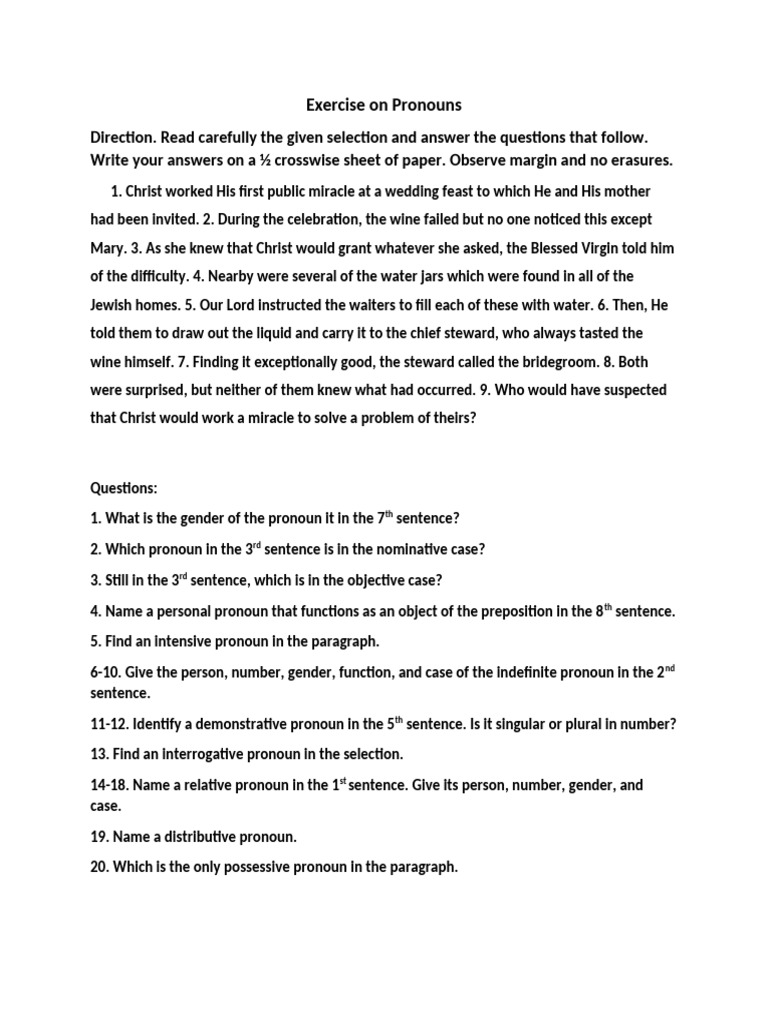 Exercise On Pronouns Revised | PDF