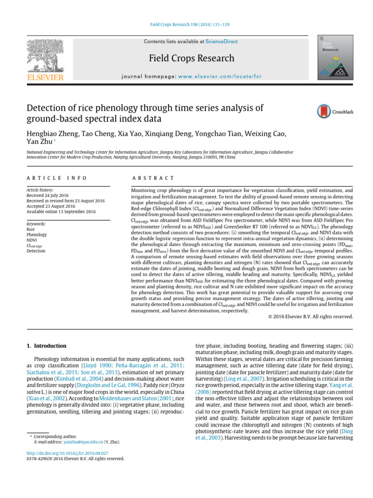 Detection of Rice Phenology Through Time Series Analysis Of | PDF ...