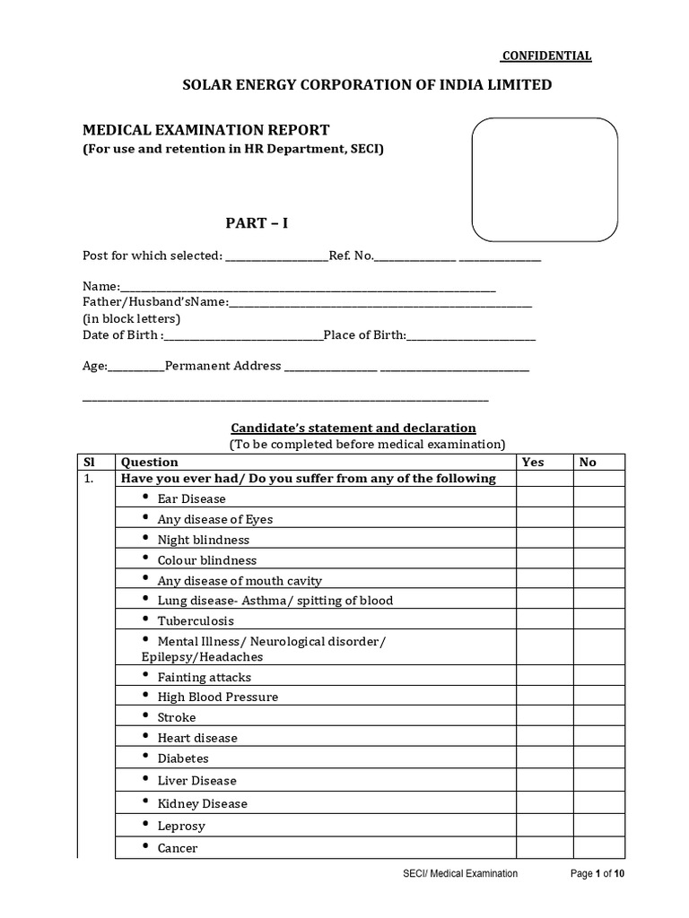 SECI Medical Examination Report Form | PDF | Heart | Glasses