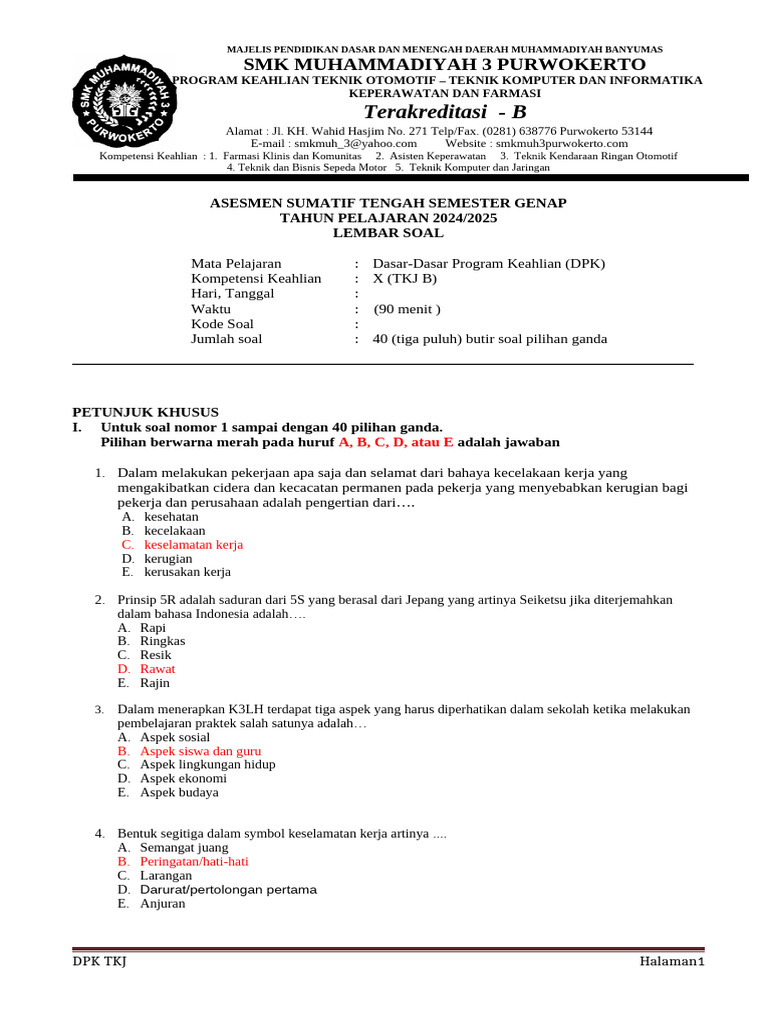 LEMBAR SOAL dan jawaban DPK TKJ | PDF