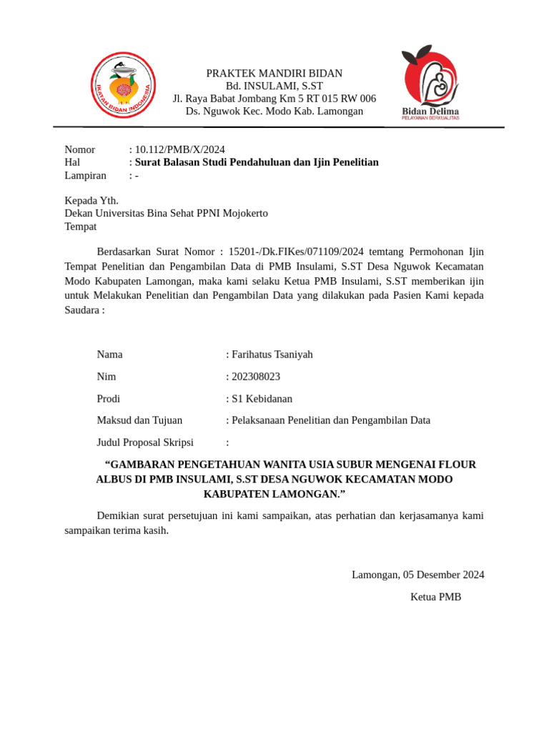 Surat Balasan Penelitian | PDF