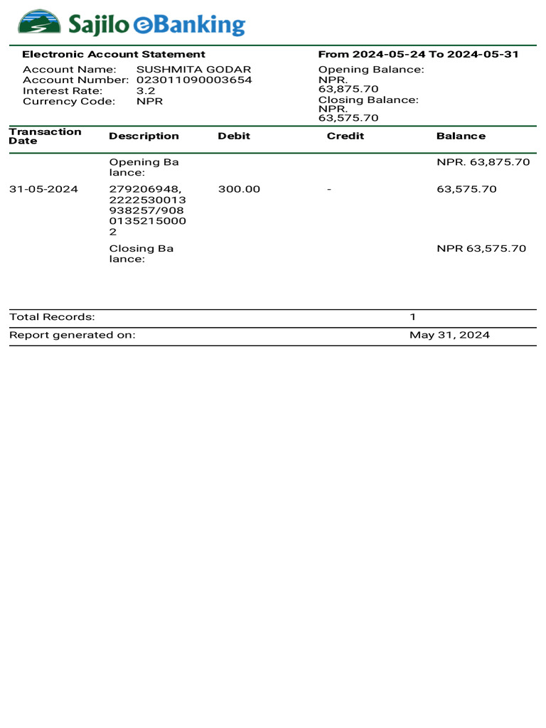 Sushmita Godar's Account Statement 2024 | PDF