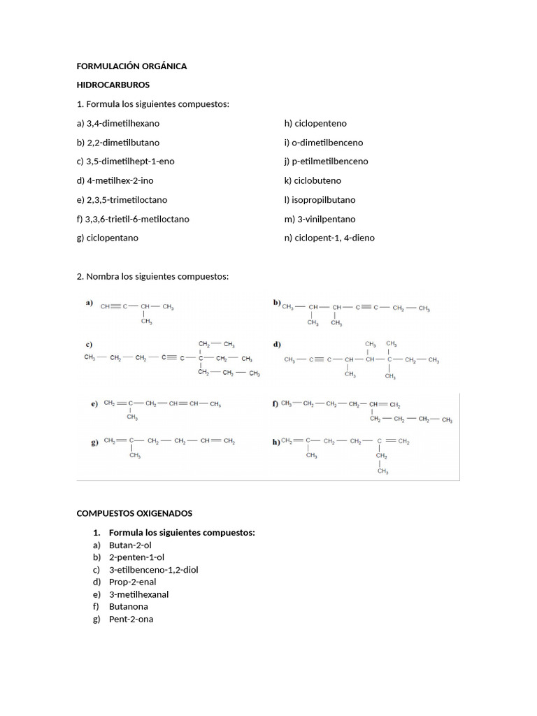 FORMULACIÓN ORGÁNICA Ejs | PDF