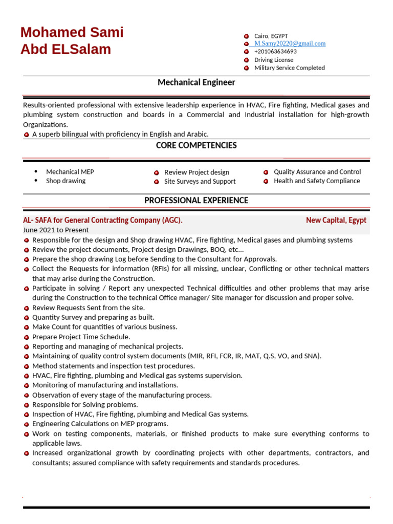 Mohamed Sami Mech MEP Eng KSU 2019 Mechanical Engineer | PDF | Engineering