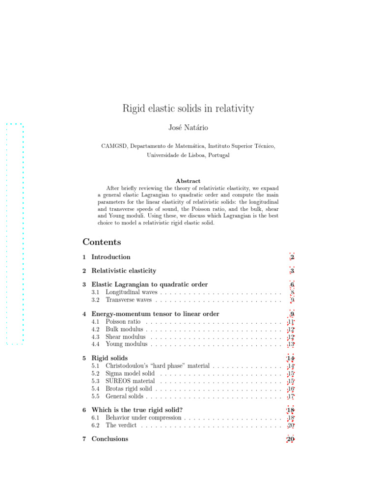 2020 - Rigid Elastic Solids in Relativity | PDF | Elasticity (Physics ...