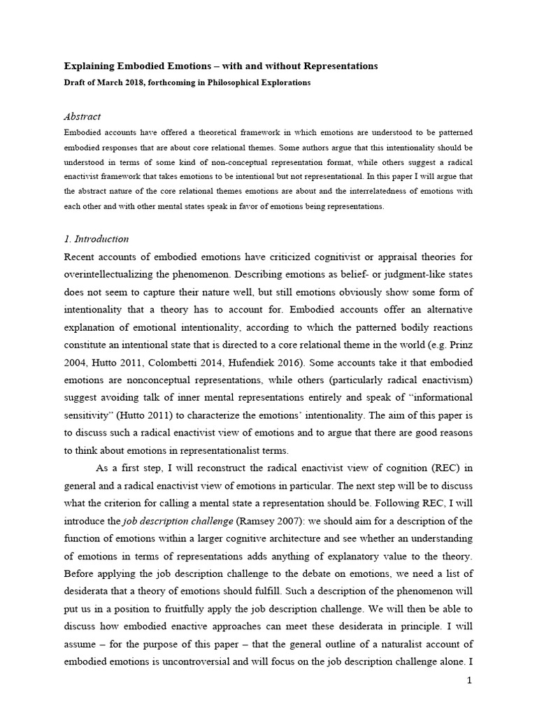Explaining Embodied Emotions With and Wi | PDF | Emotions | Rationality